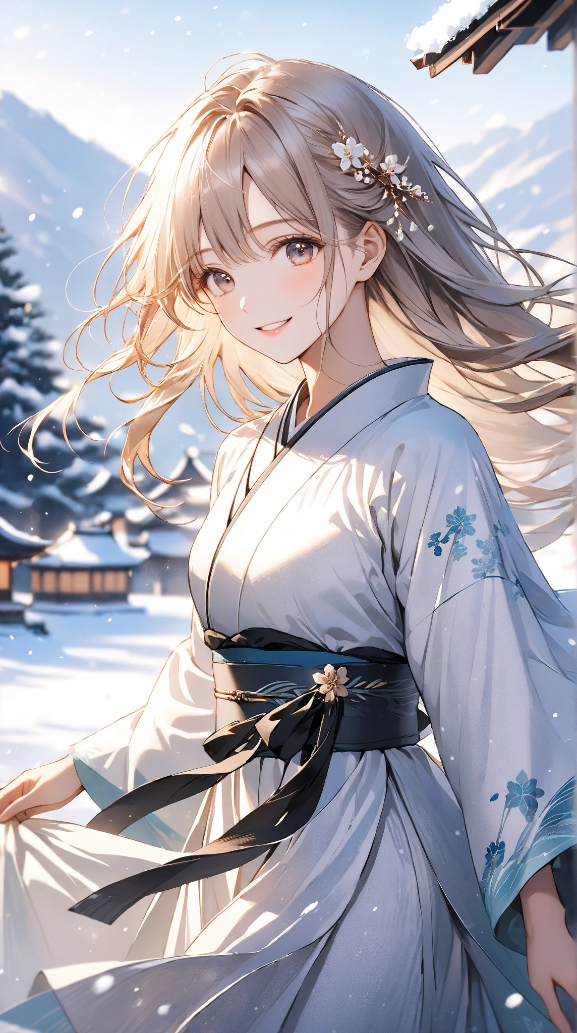 Premium Quality , 4k quality, 1girl, white hanfu, snow, Long Hair ...