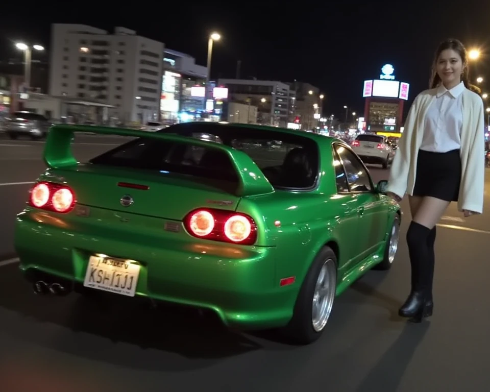 modified Nissan Fairlady z、S32,green、road、 Japanese vehicle license plate - SeaArt AI