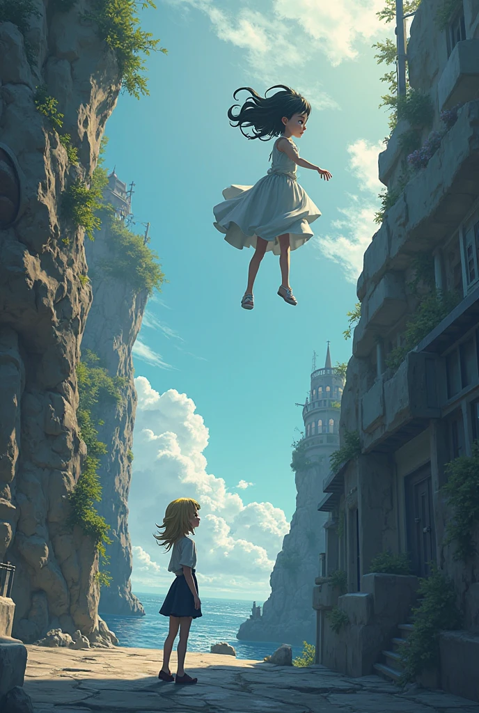 Luna falls off the cliff and Rhea looks at her with eyes full of fear ...