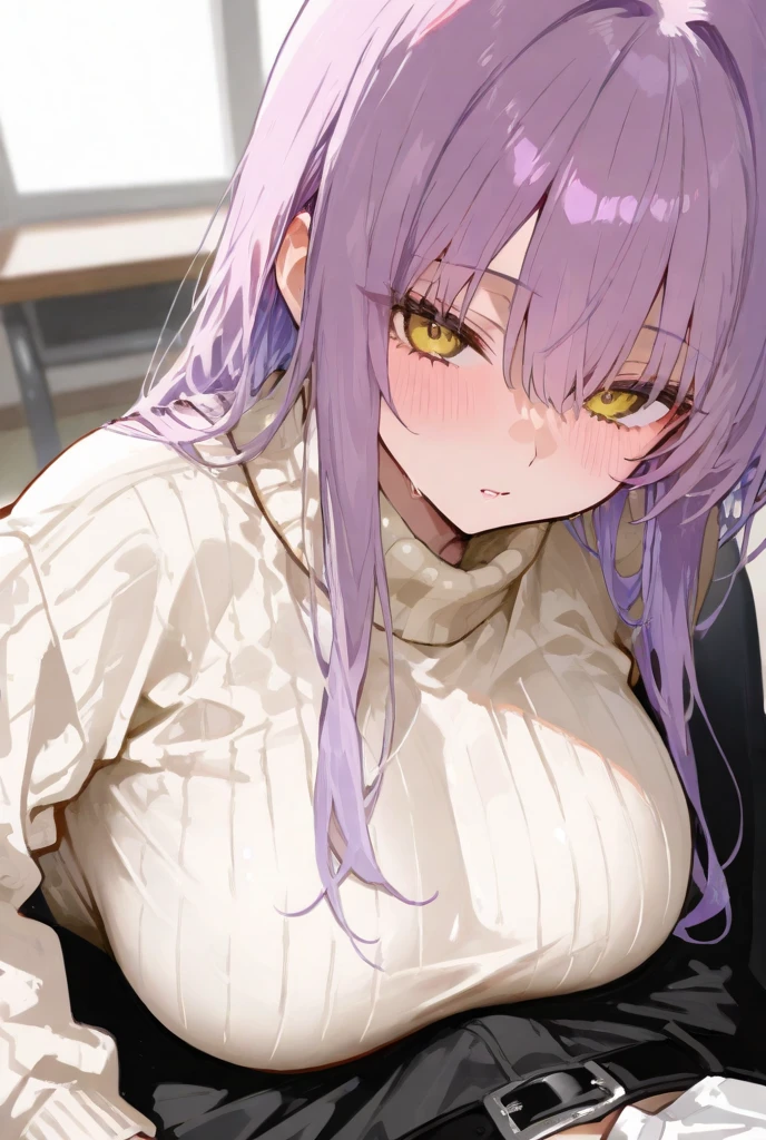 Purple hair,long hair,Big Breasts,sweater,Tapioca challenge - SeaArt AI