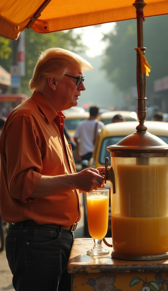 A bustling Indian street scene featuring famous president Donald Trump ...