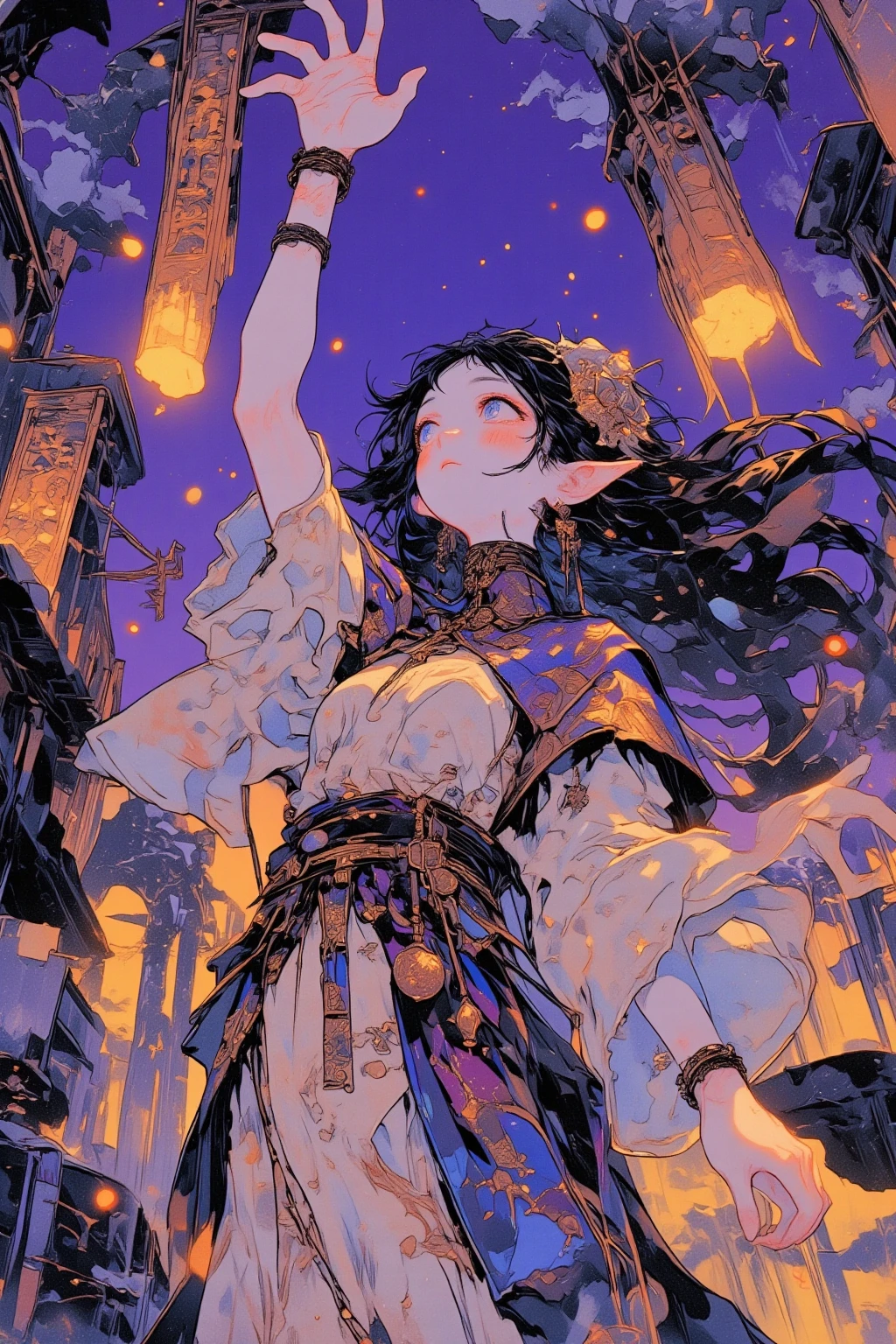 "dynamic upward-reaching shot", a shrine maiden from another world ...