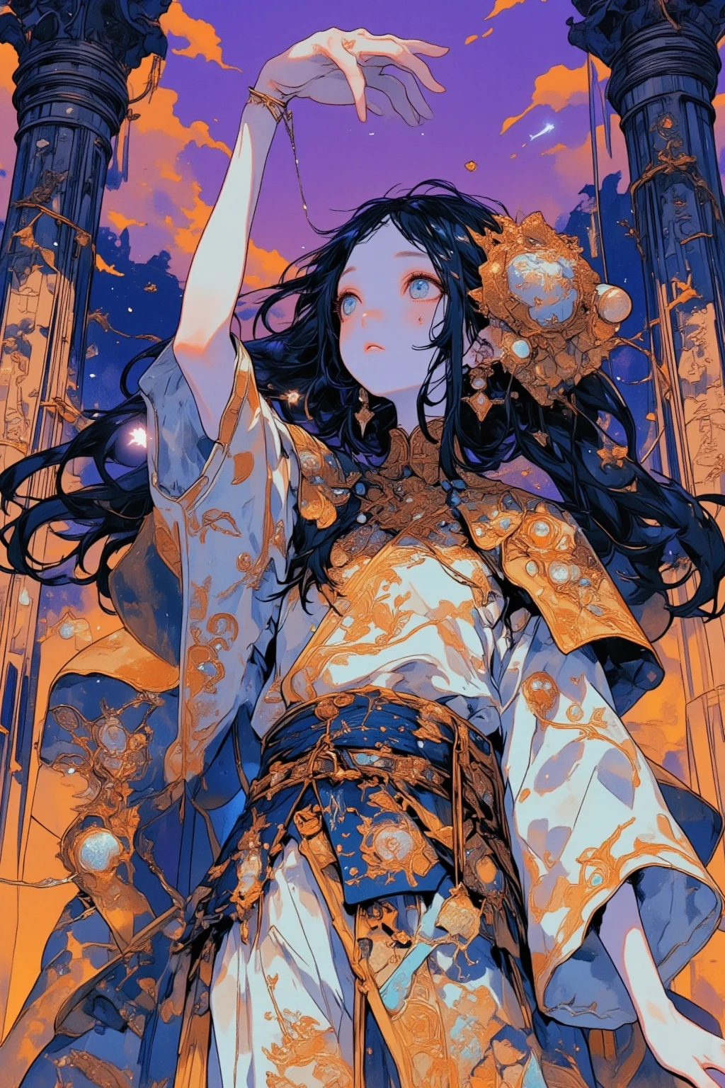 "dynamic upward-reaching shot", a shrine maiden from another world ...