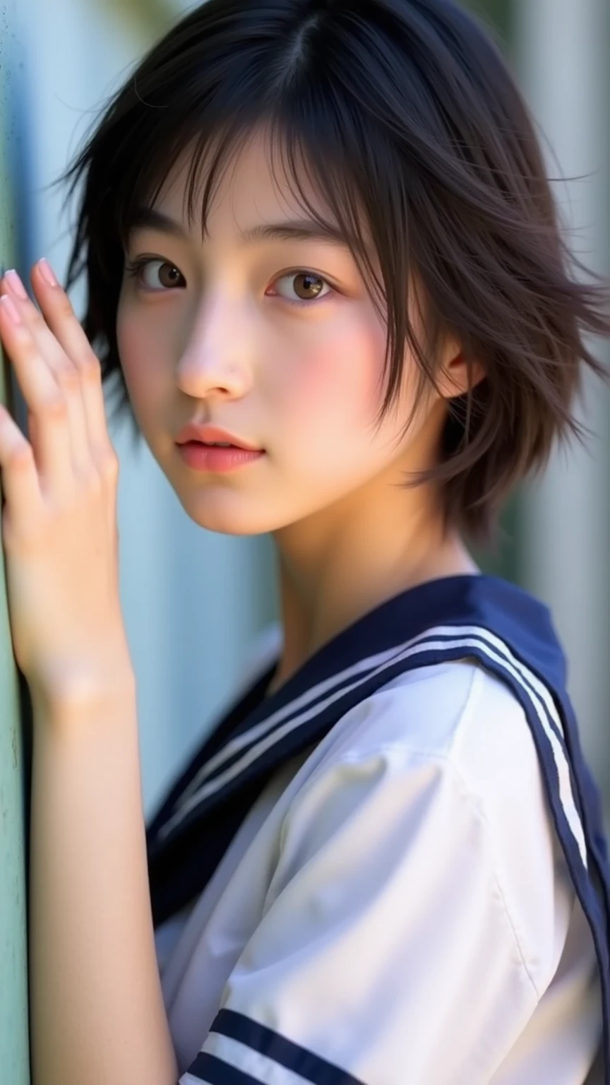 Very Beautiful Japanese Woman,wearing school uniform, - SeaArt AI
