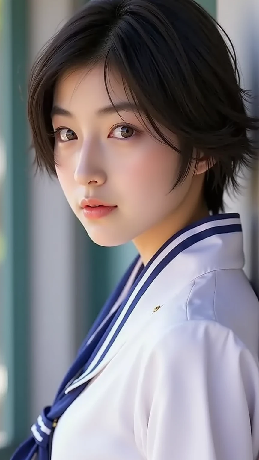 Very Beautiful Japanese Woman,wearing school uniform, - SeaArt AI