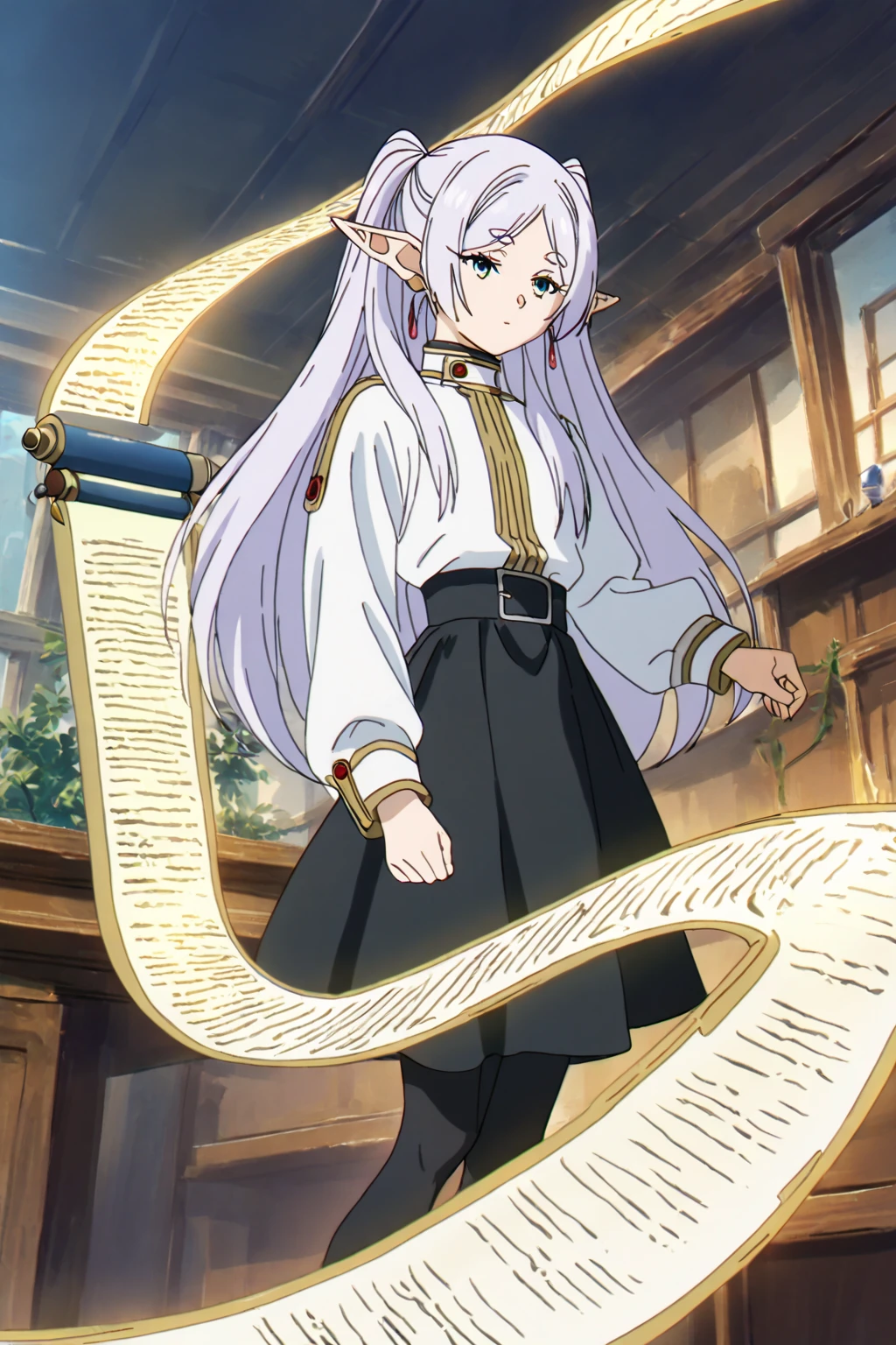 Frieren from Frieren: Beyond Journey's End, silver hair, golden eyes ...