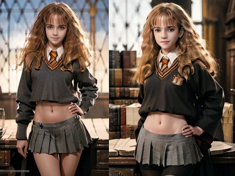 Two women in school uniforms are posing in a library - SeaArt AI