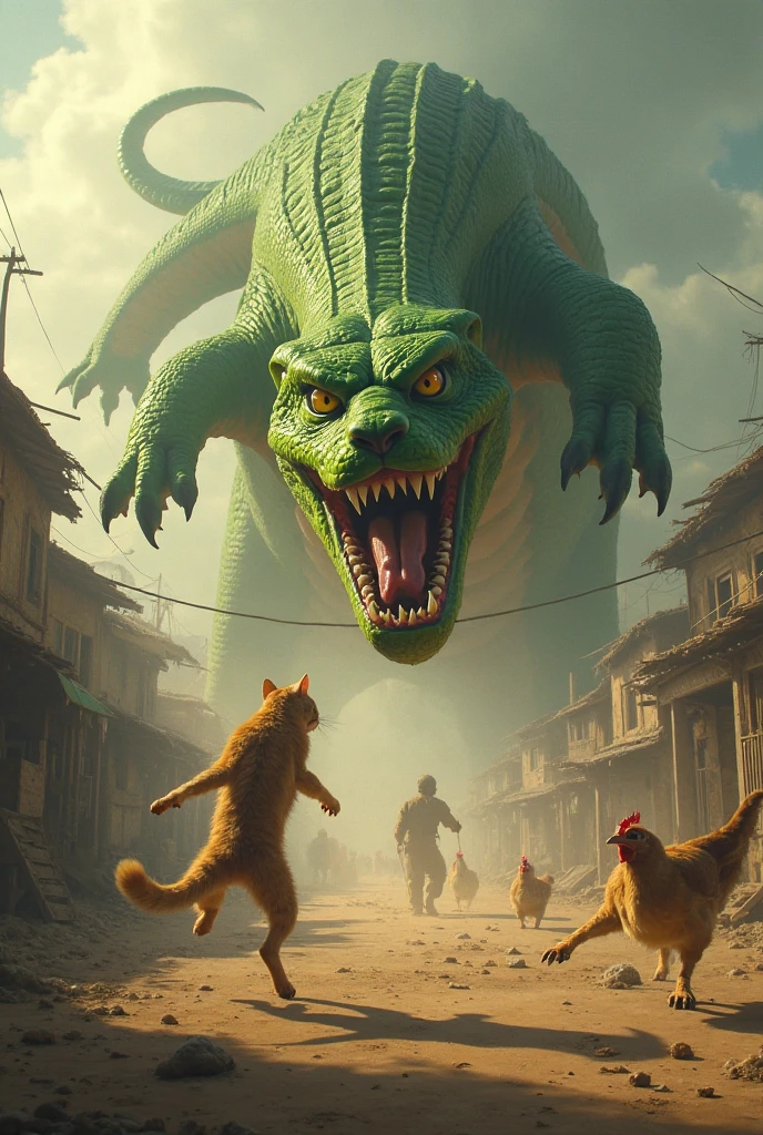 An intense moment where the gigantic green snake lunges forward - SeaArt AI