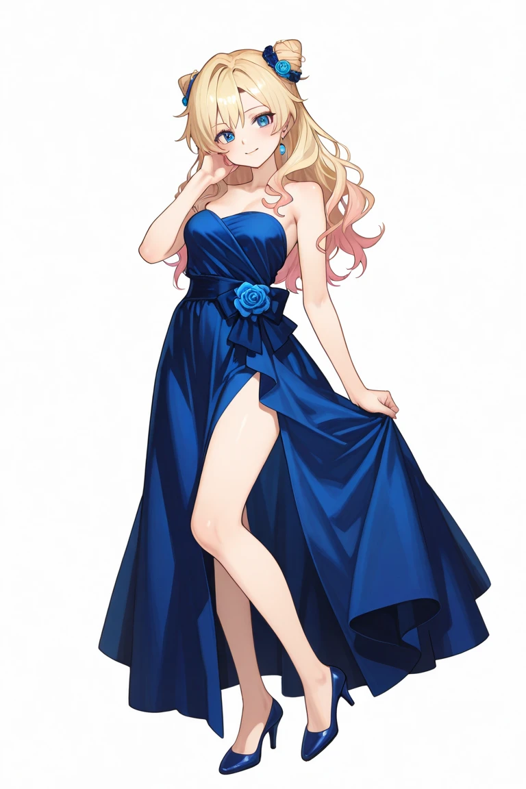 A Full Body Anime Style Female Character With Long Wavy Blonde Hair