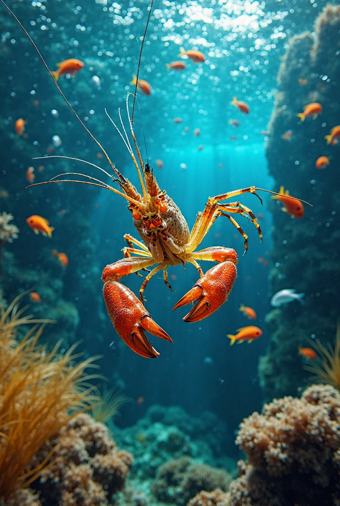 Wide shot of the pistol shrimp from above, showing its large asymmetric ...