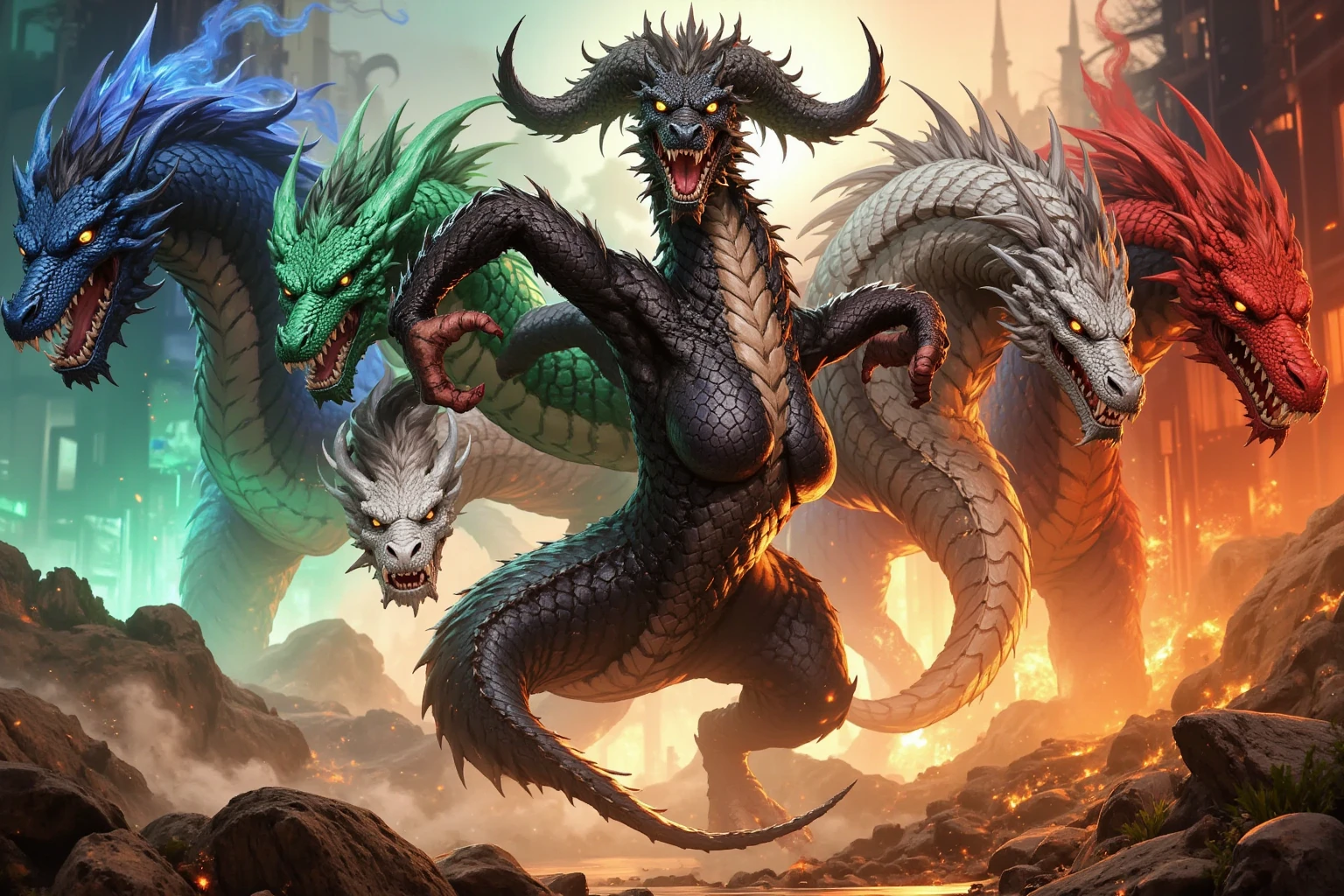 Tiamat, the fearsome Chromatic Dragon Queen, embodies the darkest depths of drac - SeaArt AI