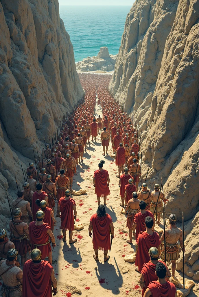 Scene set in 480 BCE at the narrow mountain pass of Thermopylae - SeaArt AI