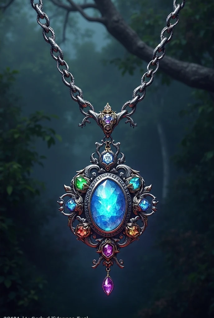 A mystical RPG-style necklace featuring glowing enchanted stones ...