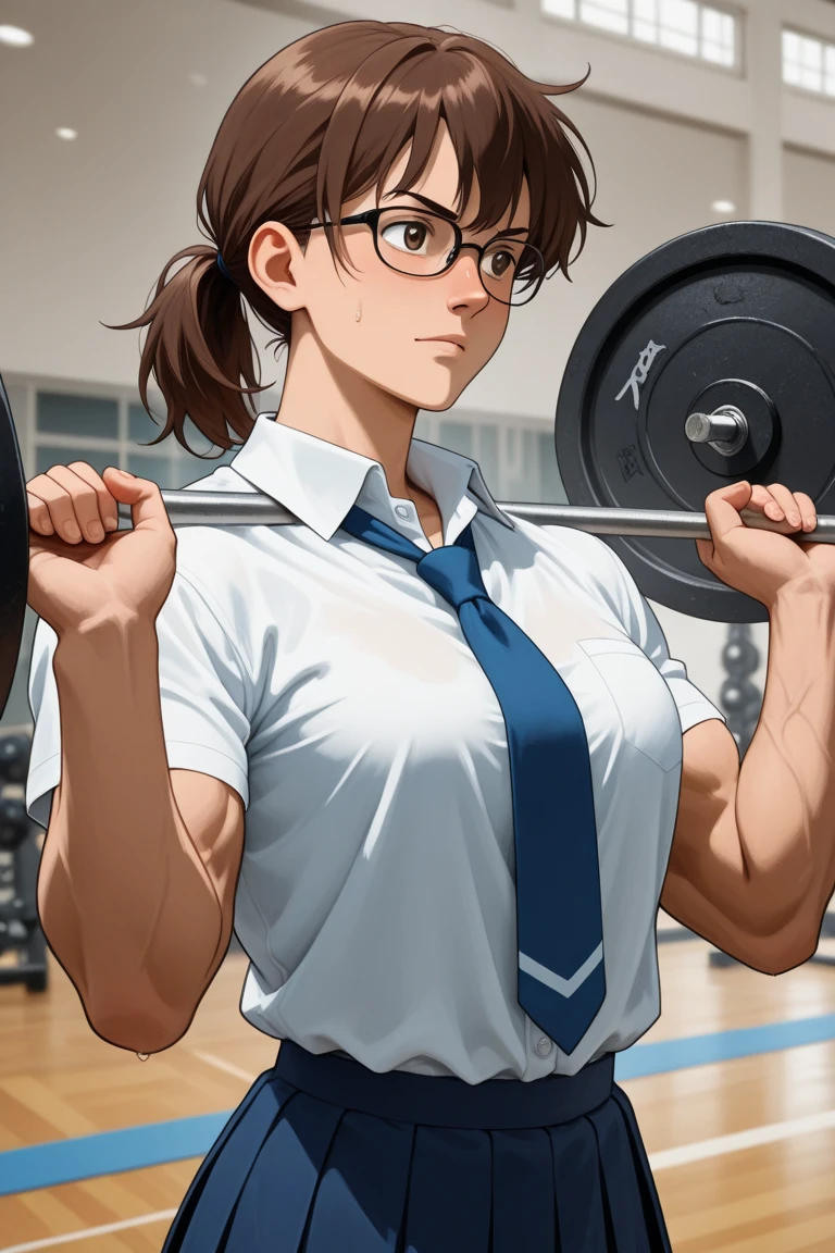 "A smart and muscular anime high school student, with neatly styled ...
