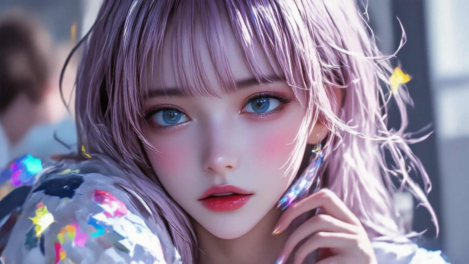 Akari is、neon gradation hair and luminous eyes along with holographic ...