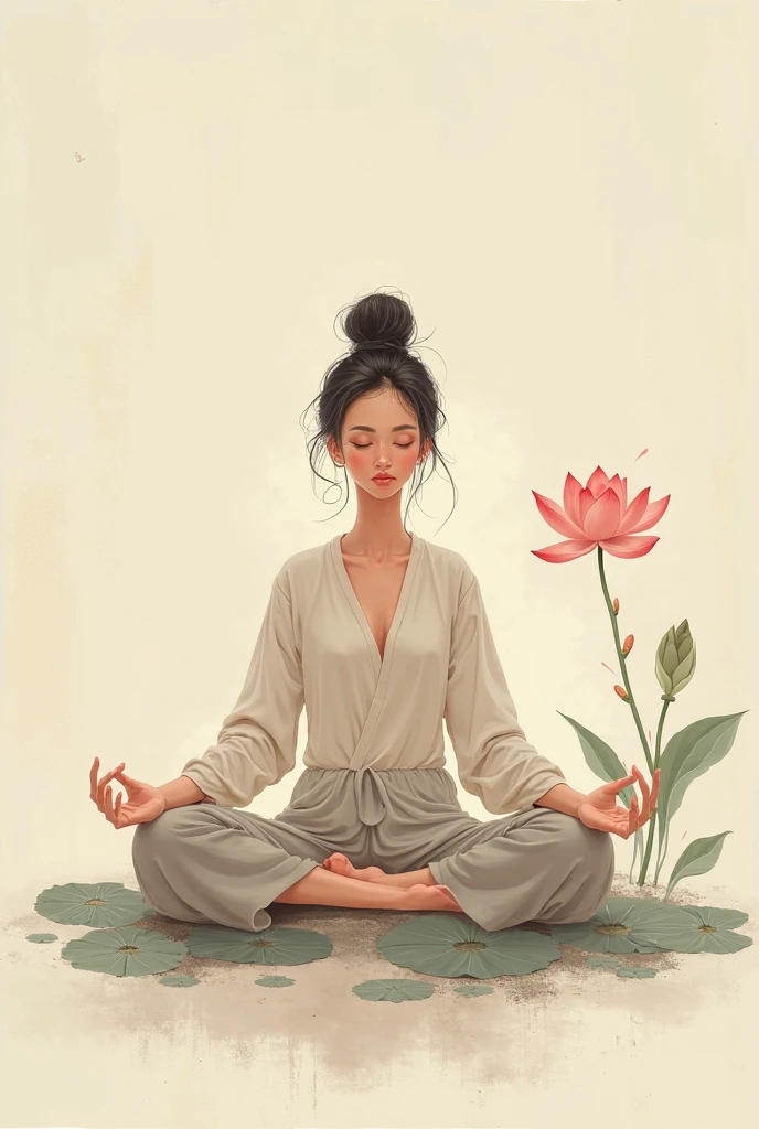 A woman in meditative pose, lotus flower style, that listens to and ...