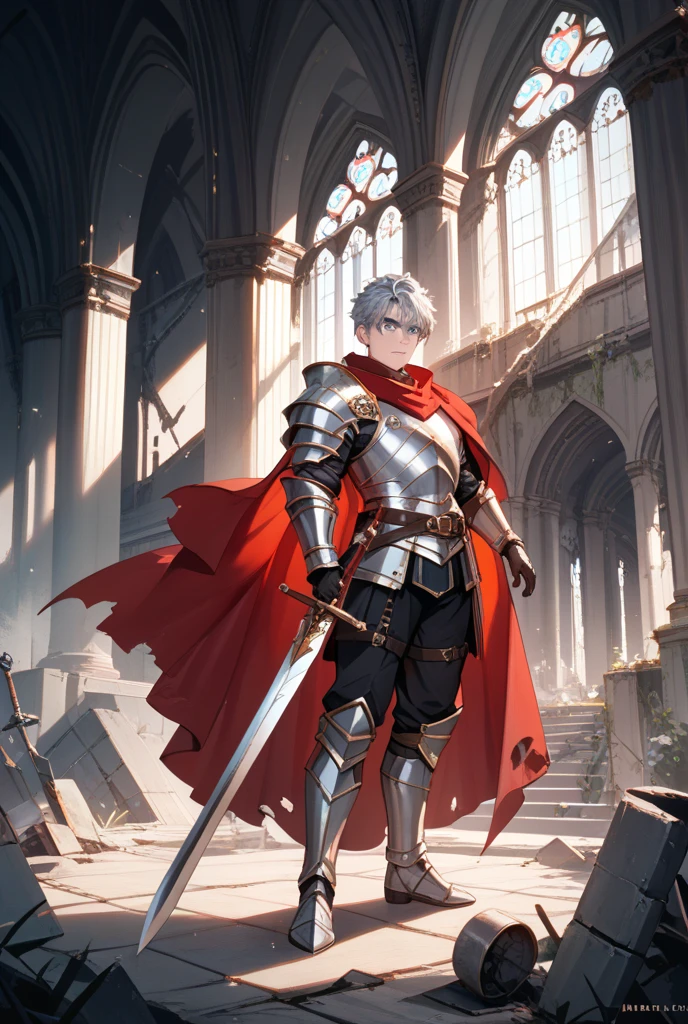 Full body illustration of a fallen noble male knight with silver hair ...