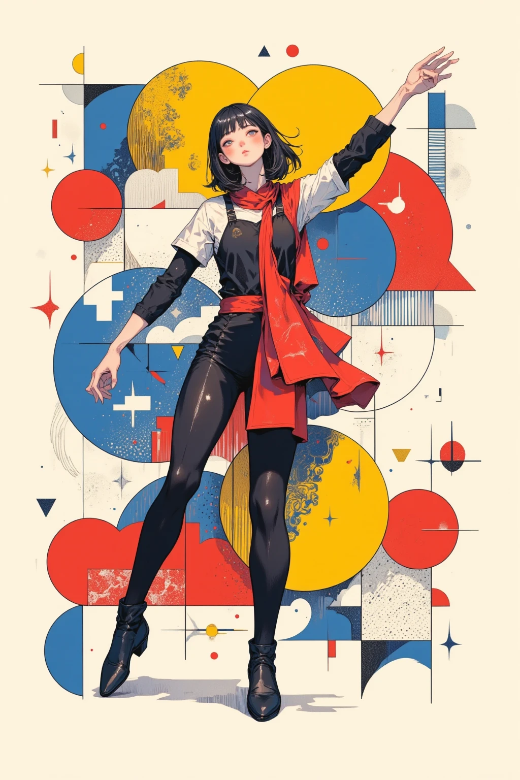 A geometric abstract illustration in the Bauhaus style. Pure circles ...