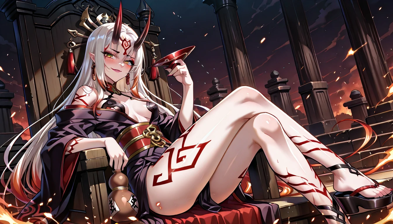 A dark and powerful female oni inspired by Shuten Douji from Onmyoji - SeaArt AI