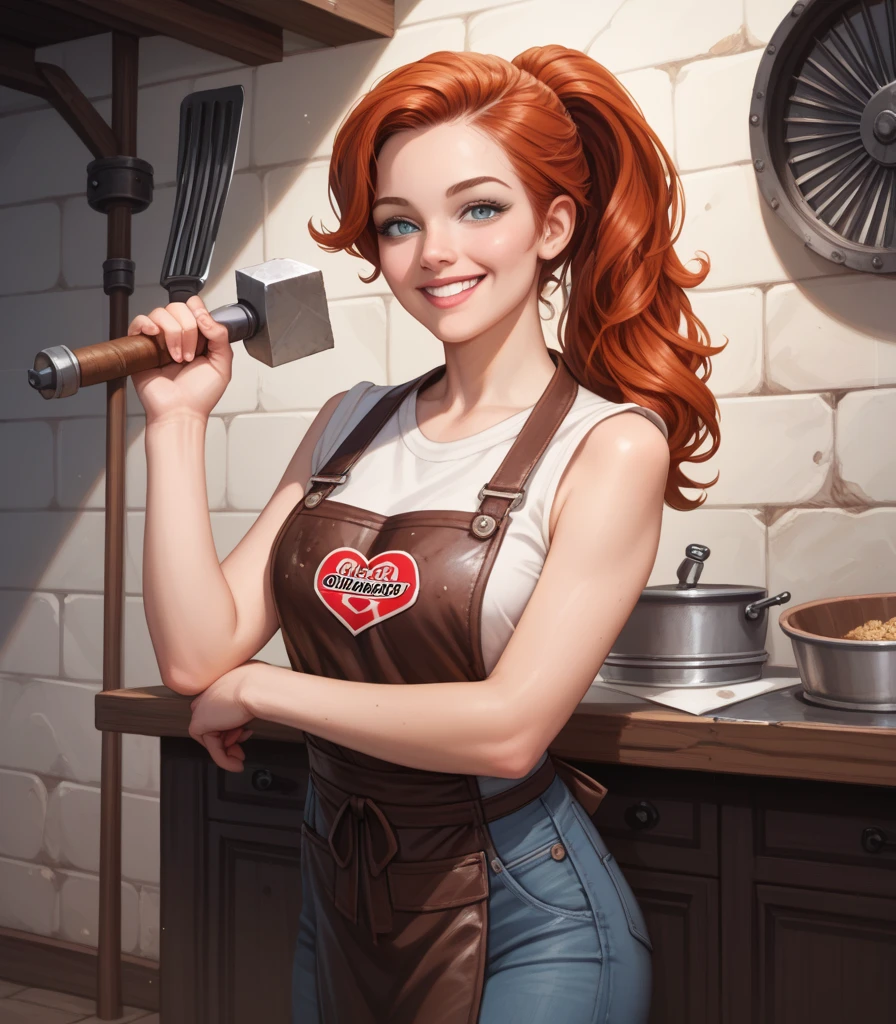 Cute anime-style illustration of a cheerful and energetic blacksmith ...
