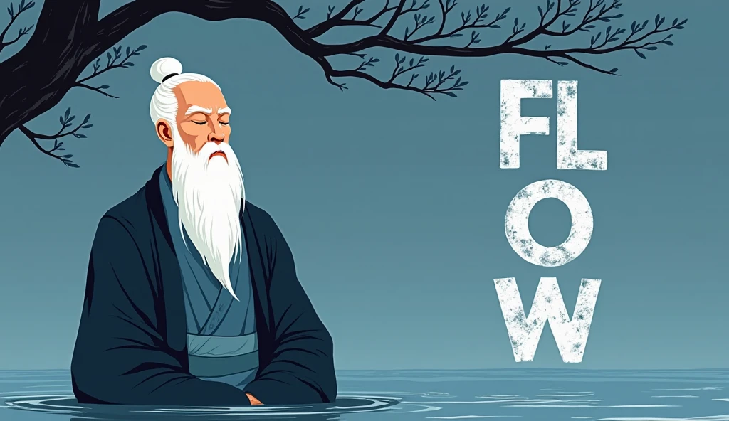 A minimalist digital vector illustration of an ancient Taoist sage with ...