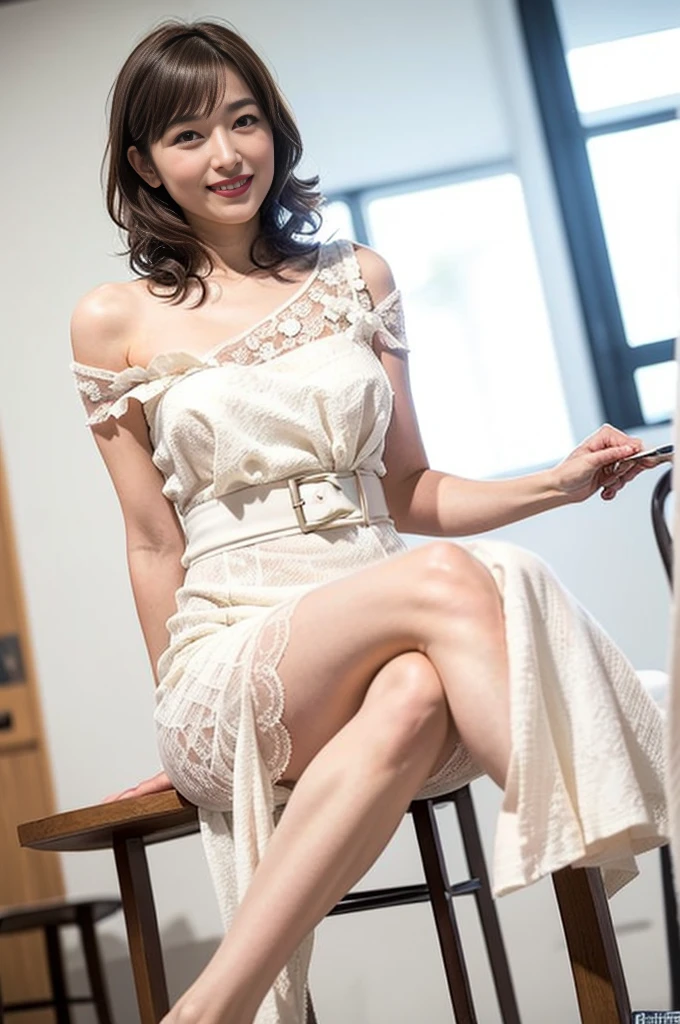 ((Exposing shoulders)), ((Ample breasts)), ((The skirt is short - SeaArt AI