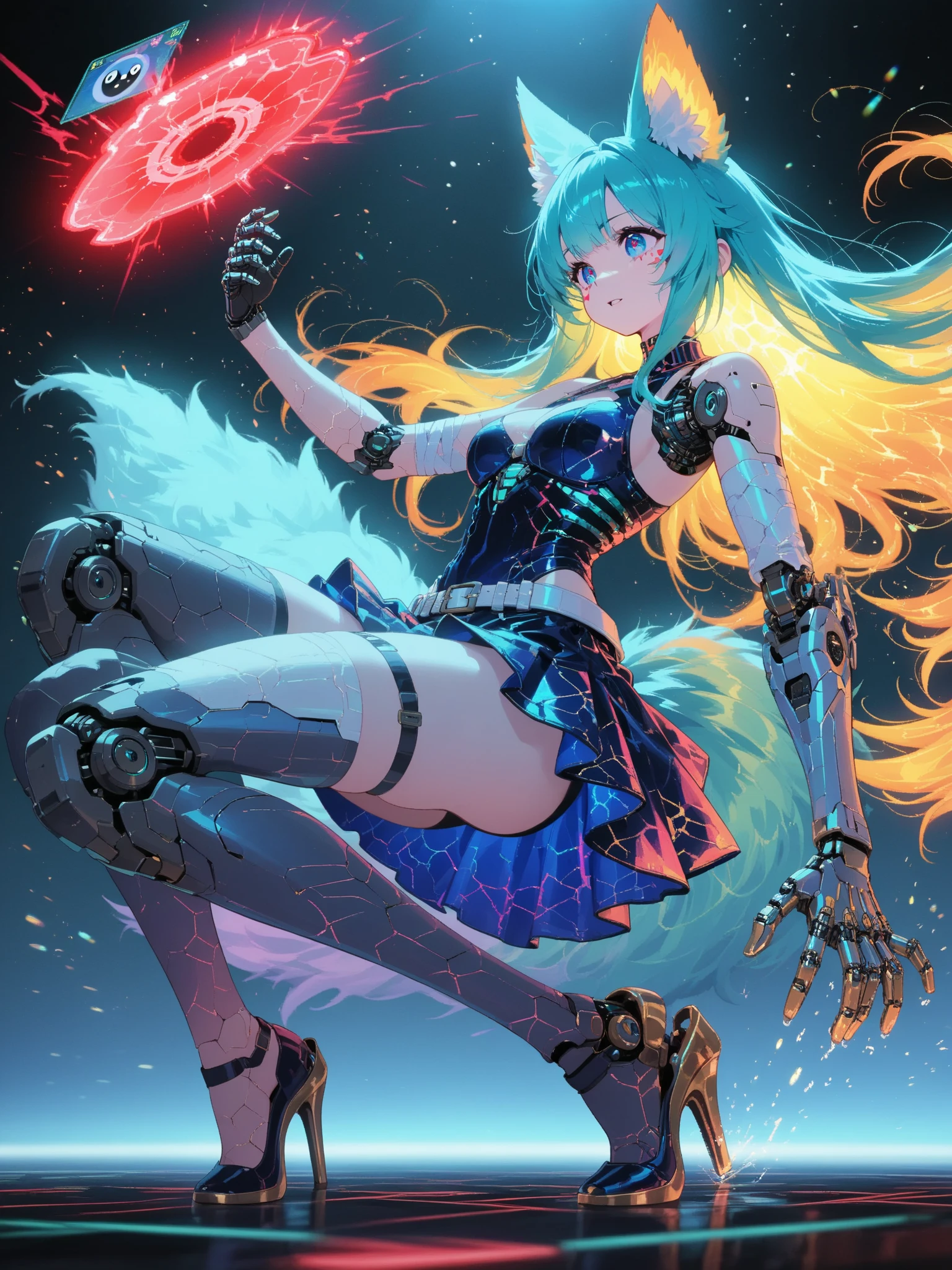 Cyberpunk Machine Fox Girl 180 degree cross prong display bionic ...