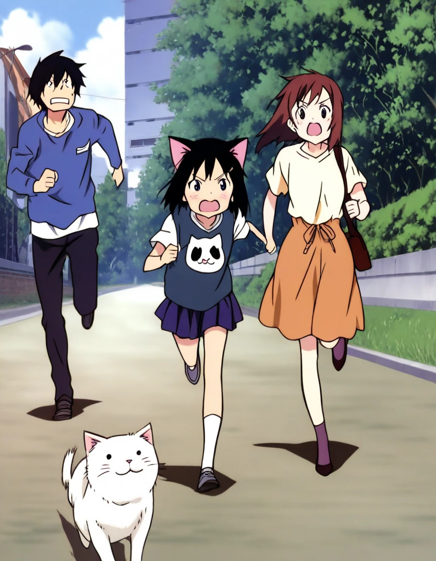 MINIMALIST、anime artwork , Cat and dog chasing、cute、is running - SeaArt AI