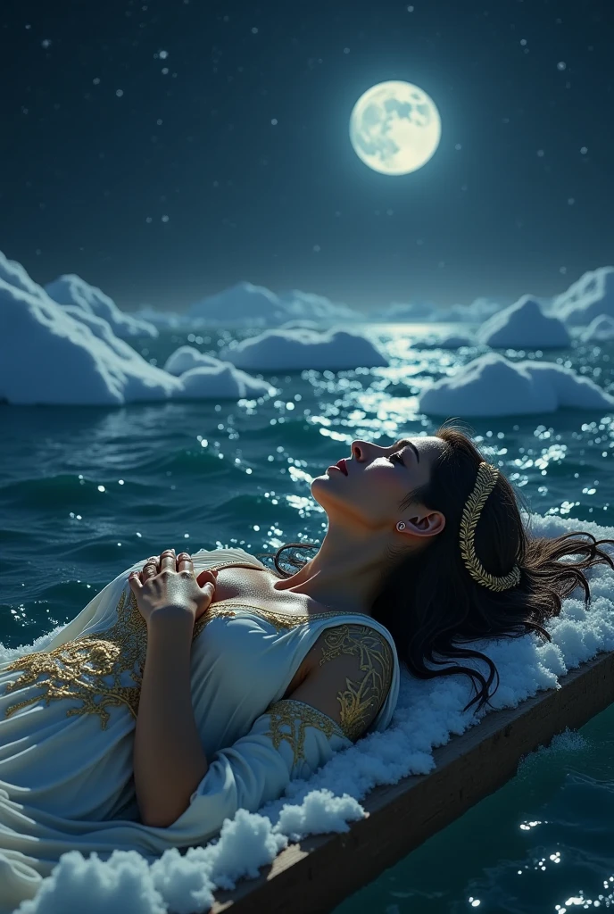 A heart-wrenching scene set in the icy waters of the Atlantic under a ...