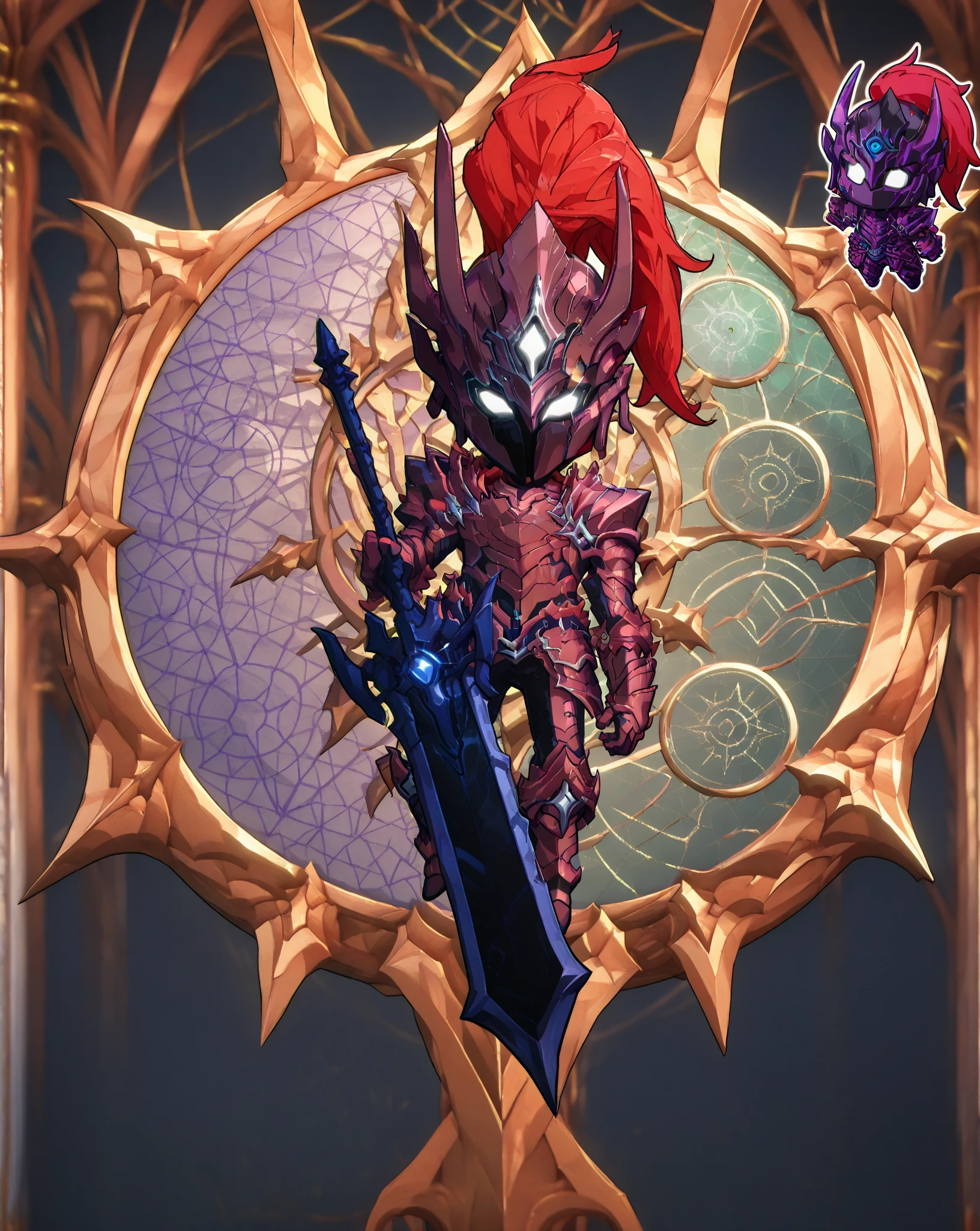 1boy, blood_igris, glowing, white eyes, helmet red hair, helmet - SeaArt AI