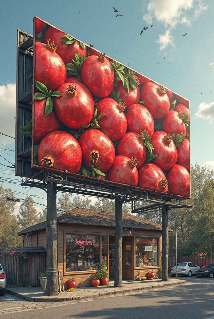 The billboard of the fruit shop is very psychoanalytically high to ...