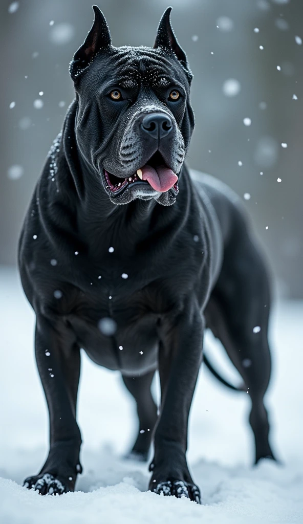 Cane corso, most deadly and awful look, snow fall in background - SeaArt AI