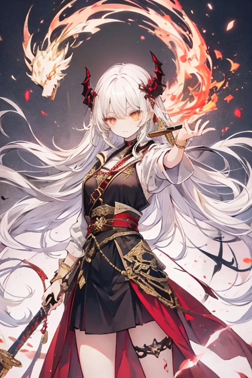 Card illustration White hair, golden eyes、The red-hot sword is a weapon ...