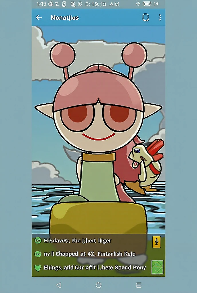 An amaranth character smiling while stroking a chicken that moves ...