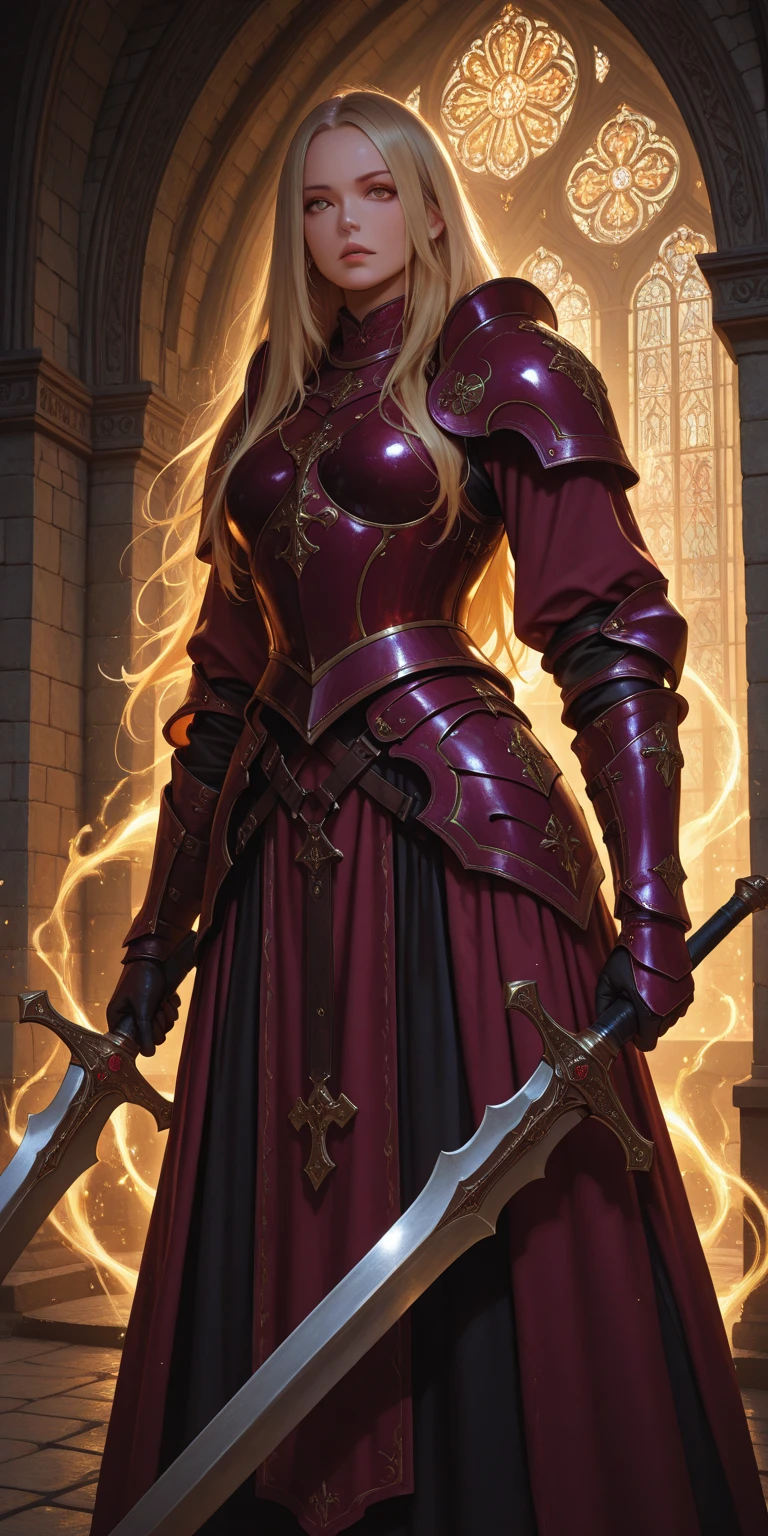 Girl, mmorpg, beautiful, blonde, medieval, warrior, armor, maroon armor ...