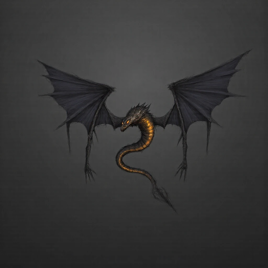 A giant serpentine creature with 2 massive draconic black wings - SeaArt AI