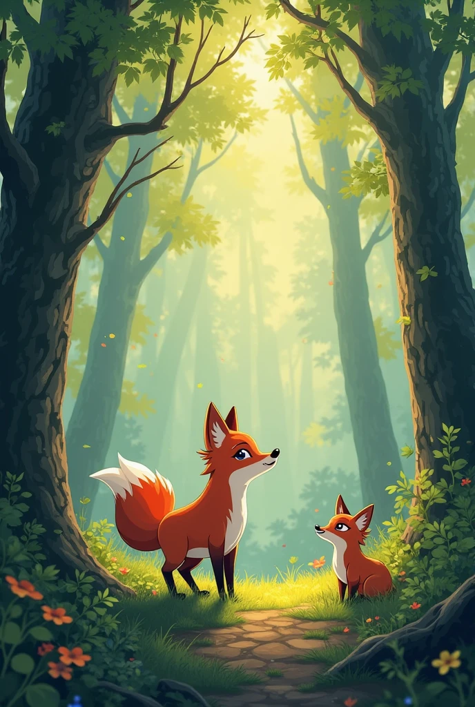 Text-based image: Era uma vez, in an enchanted forest, a very funny fox ...