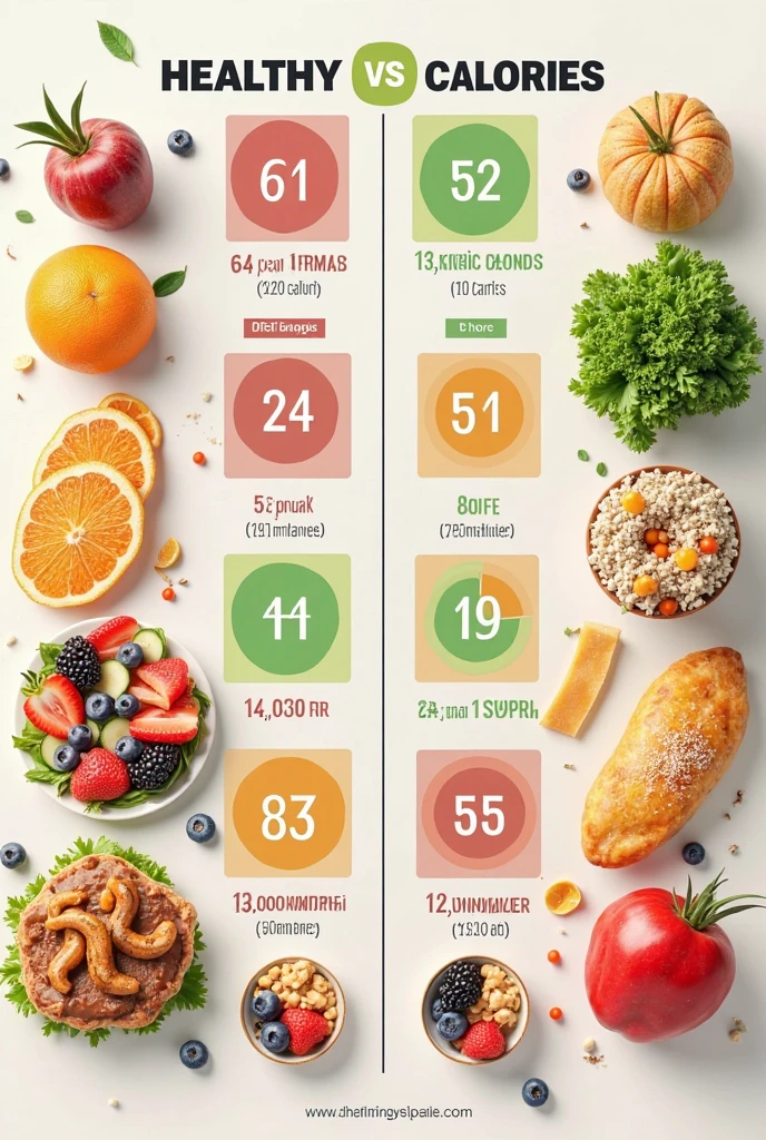 Comparison of calories from healthy and unhealthy foods - SeaArt AI