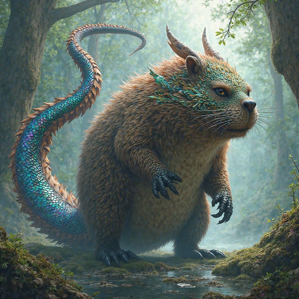 Mythical beaver & kimono dragon hybrid creature . Mythic fantasy ...
