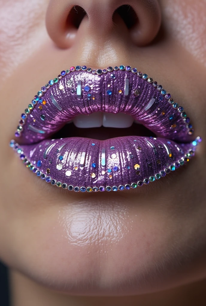 A striking close-up shot showcases a pair of full lips meticulously ...