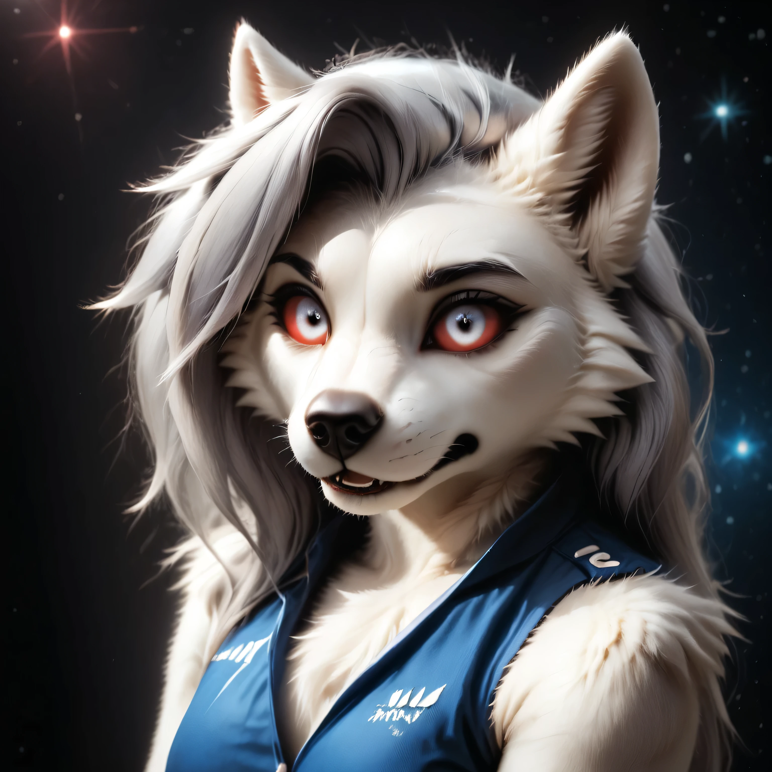 Loona furry floating in a space station, furry, standing at attention ...