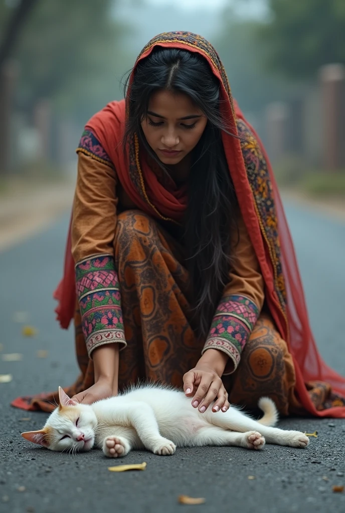 An ultra HD 8K picture of a white weak cat lying injured and faint on ...