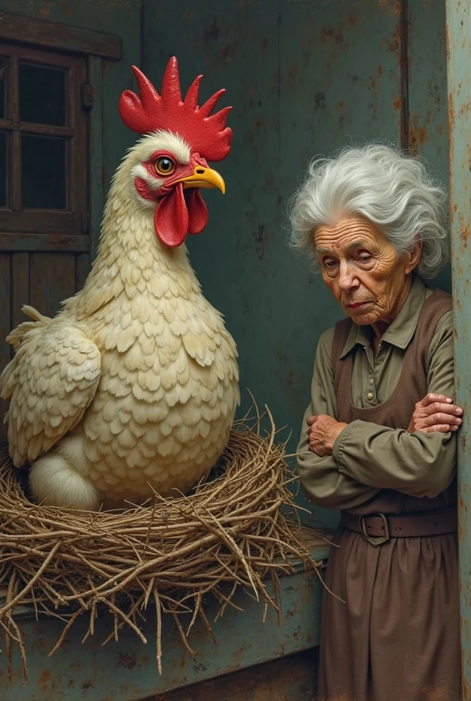 "The big chicken sitting on a nest but looking confused or indifferent ...