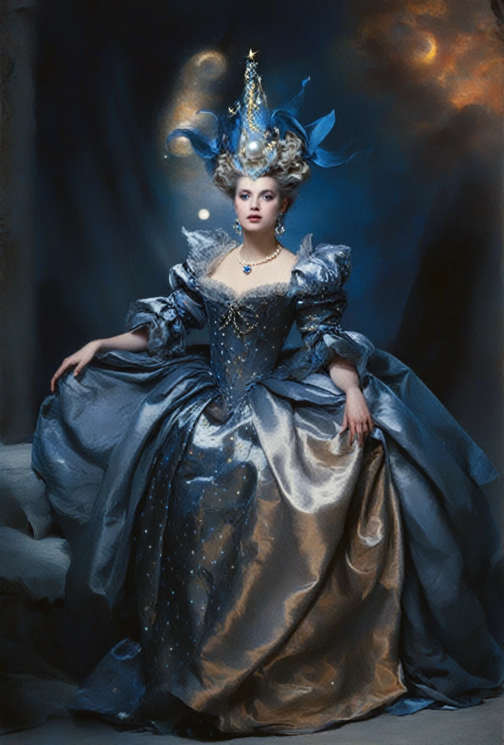 A highly detailed, stylized portrait of a woman evokes the opulence and ...