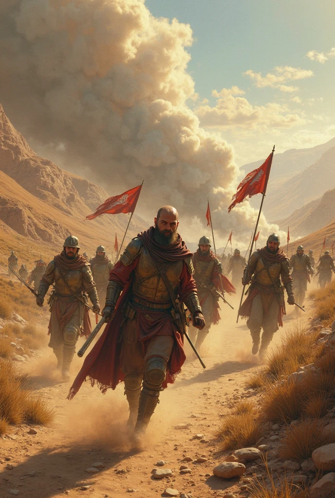 Realistic depiction of the prophet's wartime troops being pursued by ...