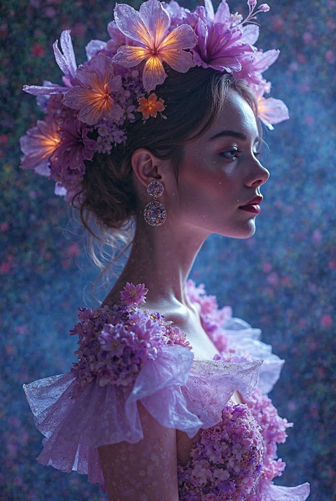 Tenue florale étincelante, détails complexes et chatoyants, ornés de ...