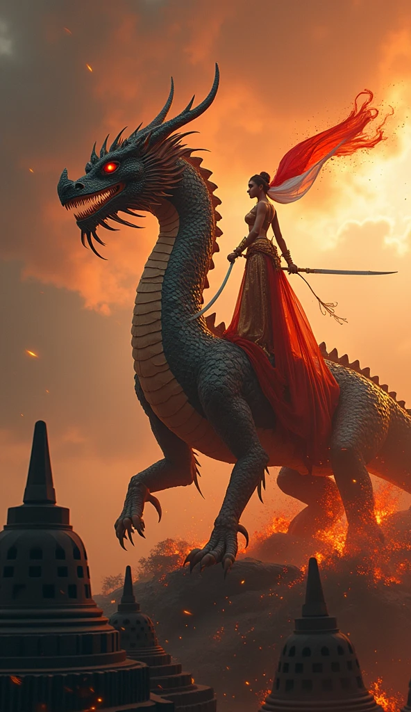 A hyper-realistic fantasy scene of a colossal Javanese dragon - SeaArt AI