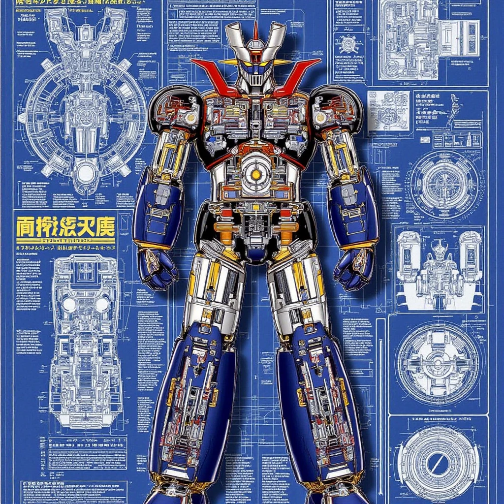 MazingerZ teeth、internal mechanism MazingerZFull body blueprint power distributi - SeaArt AI