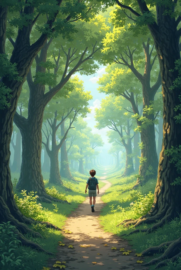 Person walking looking at a tree path - SeaArt AI