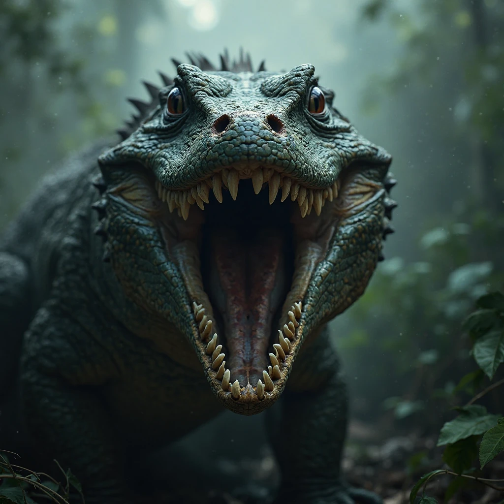 Terrifying close-up of a crocodile monitor lizard, jaws open wide ...
